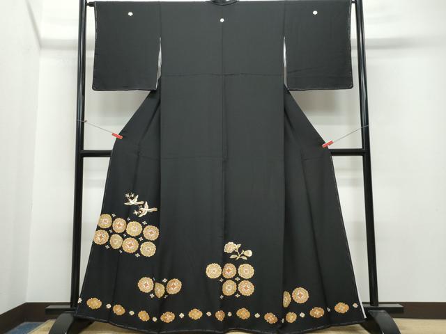 平和屋着物●豪華黒留袖　刺繍　飛鳥花文　金彩　正絹　逸品　未使用　CAAT7001vf