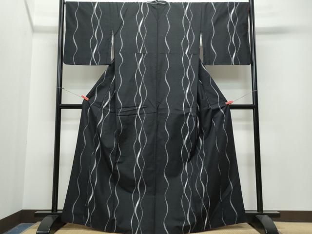 平和屋着物○上質な紬 流線文 黒地 正絹 逸品 CAAT7024vf