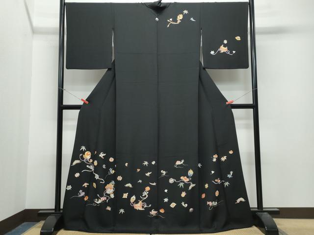 平和屋着物●訪問着　宝尽くし文　黒地　金彩　銀座せきね　正絹　逸品　CAAT7034vf