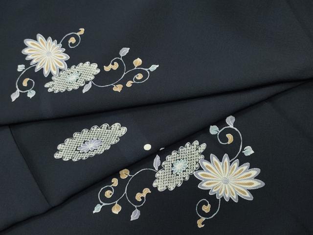 平和屋着物●上質な小紋　花唐草文　黒地　正絹　逸品　CAAT7074vf