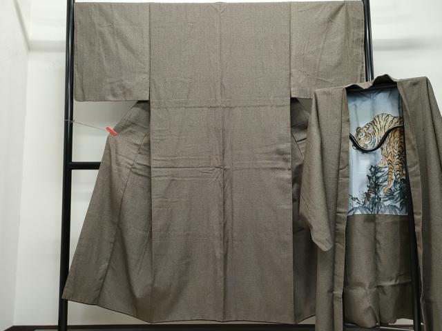 平和屋着物●男性　お召　アンサンブル　120亀甲　正絹　逸品　CAAT7099vf