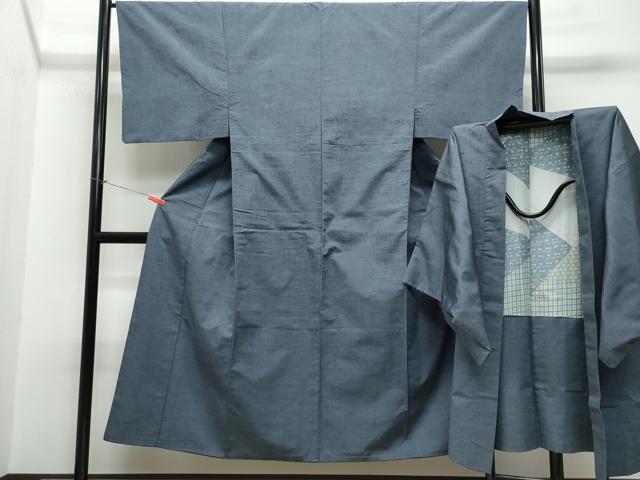 平和屋着物●男性　紬　アンサンブル　藍鉄色　正絹　逸品　CAAT7103vf