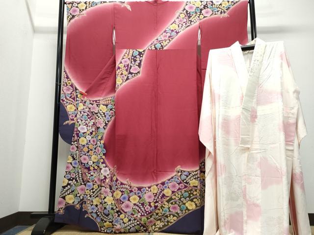 平和屋着物●豪華振袖・長襦袢セット　辻が花　暈し染め　金彩　京都きもの友禅扱い　半衿刺繍　正絹　逸品　CAAT7105vf