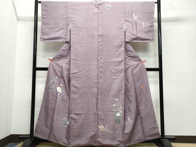 平和屋着物●十日町友禅作家　岡村蒼風　訪問着　白山紬　椿　正絹　逸品　未使用　CAAT7127vf