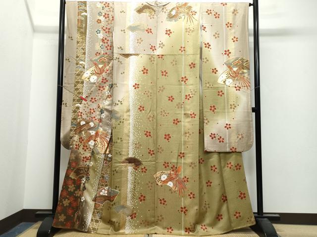 平和屋着物●豪華振袖　駒刺繍　地紙鳳凰花文　暈し染め　金彩　正絹　逸品　CAAT7137vf