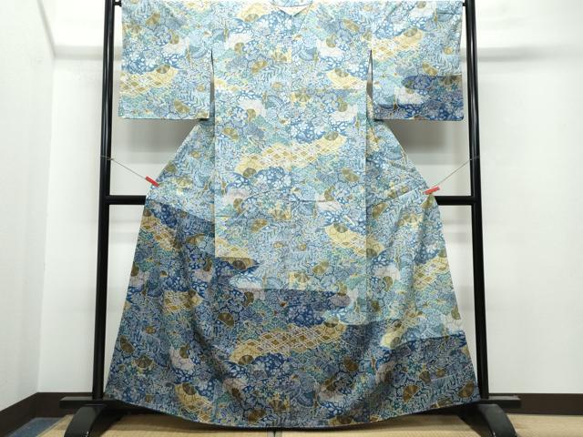 平和屋着物●訪問着　紬地　源氏車草花文　正絹　逸品　CAAT7166vf