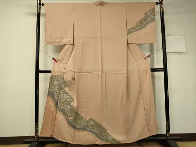 平和屋着物▽中国三大刺繍　スワトウ刺繍　訪問着　単衣　絞り　松皮菱花文　金彩　正絹　逸品　未使用　CAAT7485vp