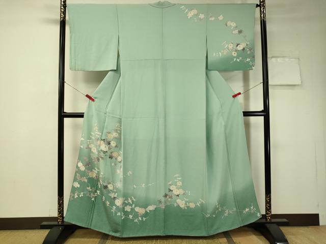 平和屋着物●訪問着　京友禅　枝菊文　たたき染め　金彩　正絹　逸品　CAAT7554vp