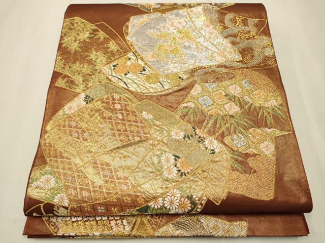 平和屋着物○西陣 川島織物 六通柄 本袋帯 草花吉祥文 金