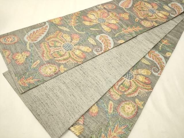 平和屋着物●六通柄袋帯　紬地　更紗花唐草文　正絹　逸品　CAAT8063hy