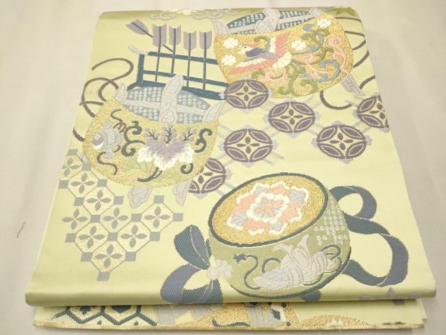 平和屋着物●六通柄袋帯　唐織　聚楽秀宝文　金糸　正絹　逸品　CAAT8068hy