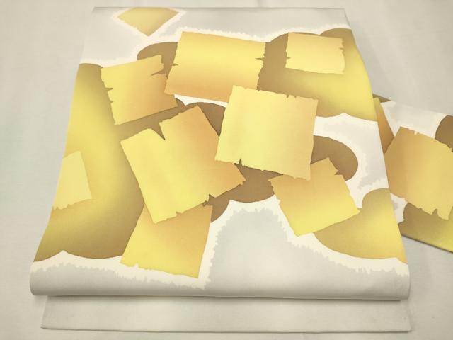 平和屋着物●塩瀬　九寸名古屋帯　破れ色紙文　正絹　逸品　CAAT8087hy