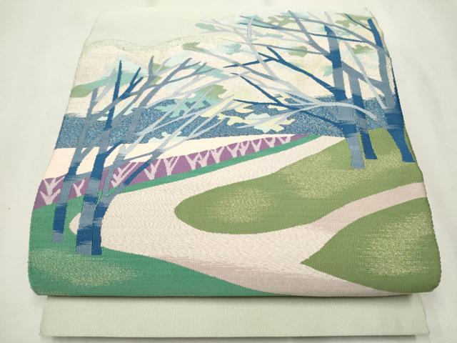 平和屋着物●爪掻き本綴れ　八寸名古屋帯　作家物　枝葉文　金銀糸　正絹　逸品　CAAT8091hy