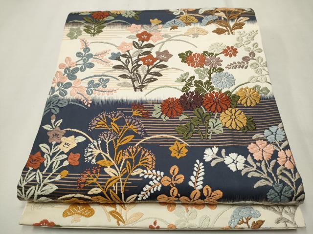 平和屋着物●六通柄袋帯　唐錦　能装野花文　正絹　逸品　CAAT8132hy