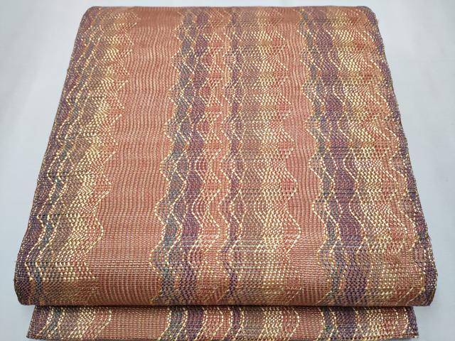 平和屋着物●ひなや工房　くむ・あむ・おる　伊豆蔵明彦　太鼓柄袋帯　よろけ縞　金糸　正絹　逸品　CAAT8145hy