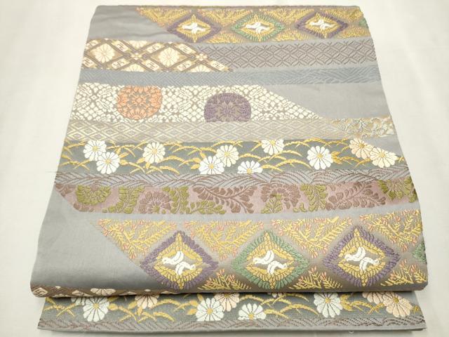 平和屋着物●六通柄袋帯　唐織　菱飛鶴草花文　金糸　正絹　逸品　CAAT8149hy