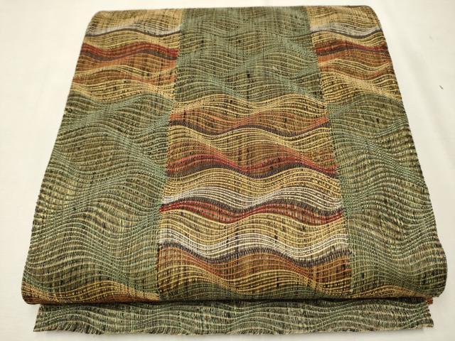 平和屋着物●太鼓柄袋帯　よろけ縞　金糸　正絹　逸品　CAAT8175hy