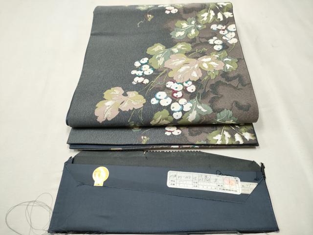 平和屋着物●西陣　河瀬満織物謹製　六通柄袋帯　葡萄蔦の葉文　金糸　証紙付き　正絹　逸品　CAAT8184hy