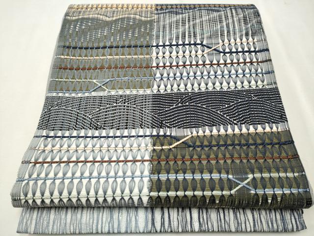 平和屋着物●太鼓柄袋帯　紬地　横段吉祥文　正絹　逸品　CAAT8188hy