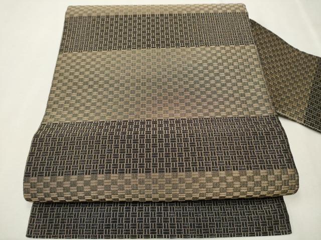 平和屋着物●九寸名古屋帯　横段吉祥文　黒地　金糸　正絹　逸品　CAAT8196hy