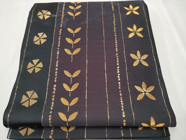 平和屋着物●人間国宝 大場松魚の世界 「美しいキモノ」お馴染みのメーカー となみ織物 六通柄袋帯 麹慶染 間道 金糸 正絹 逸品 CAAT8318hy