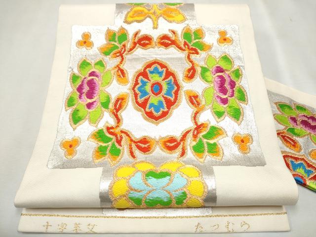 平和屋着物●龍村美術織物　たつむら　九寸名古屋帯　十字草文　金銀糸　正絹　逸品　CAAT8324hy