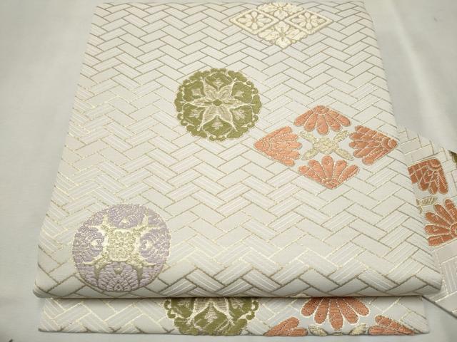 平和屋着物●九寸名古屋帯　唐織　菱花丸文　金糸　正絹　逸品　CAAT8325hy