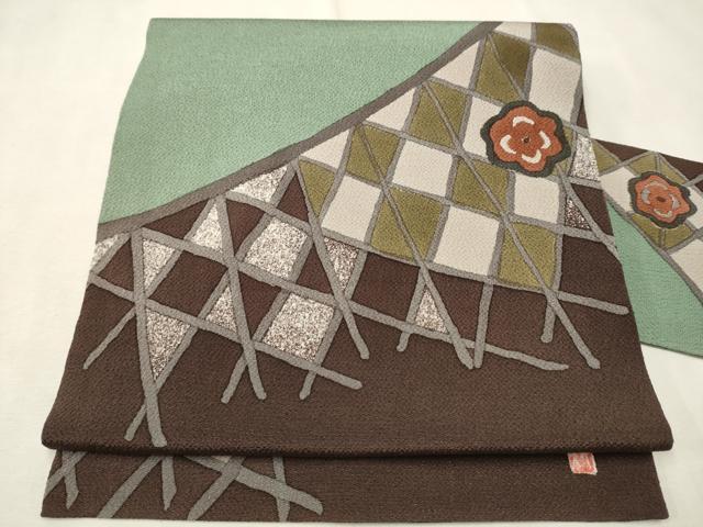 平和屋着物●九寸名古屋帯　作家物　舞花文　金彩　鬼しぼ縮緬　正絹　逸品　CAAT8342hy