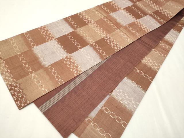 平和屋着物●全通柄袋帯　紬地　花織　横段文　正絹　逸品　CAAT8371hy