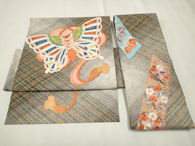 平和屋着物●つけ帯　総刺繍　組織　舞蝶文　金糸　正絹　逸品　CAAT8389hy