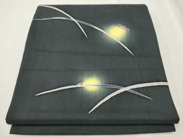 平和屋着物●九寸開き名古屋帯　紬地　蛍　芝草文　正絹　逸品　CAAT8394hy