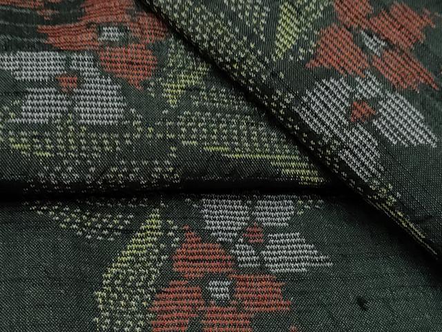 平和屋着物▽上質な紬　単衣　草花文　正絹　逸品　CAAT9213dy