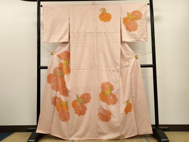 平和屋着物●名門　藤娘　きぬたや・総絞り　訪問着　花蝶文　正絹　逸品　CAAT9303dy