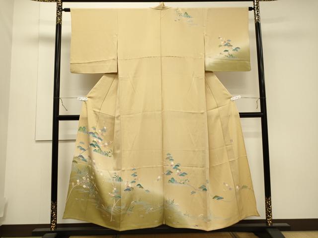 平和屋着物▽訪問着　単衣　友禅　作家物　流水　松竹梅　暈し染め　正絹　逸品　CAAT9501dy