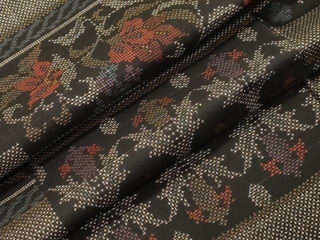 平和屋着物▽本場大島紬　単衣　7マルキ　横段更紗花文　正絹　逸品　CAAT9507dy