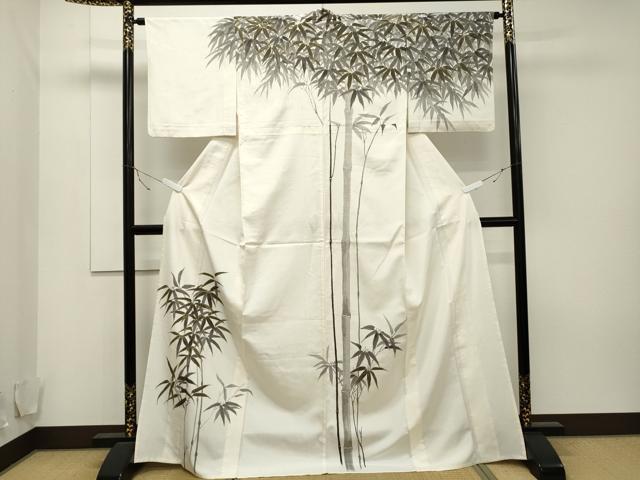 平和屋着物▽訪問着　単衣　紬地　手描き　笹竹文　金彩　鈴乃屋扱い　正絹　逸品　CAAT9523dy