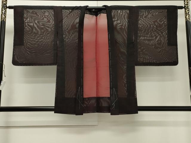 平和屋着物▽羽織　スリーシーズン　春夏秋　塵除け　紗　流水草木文　黒地　正絹　逸品　CAAT9544dy