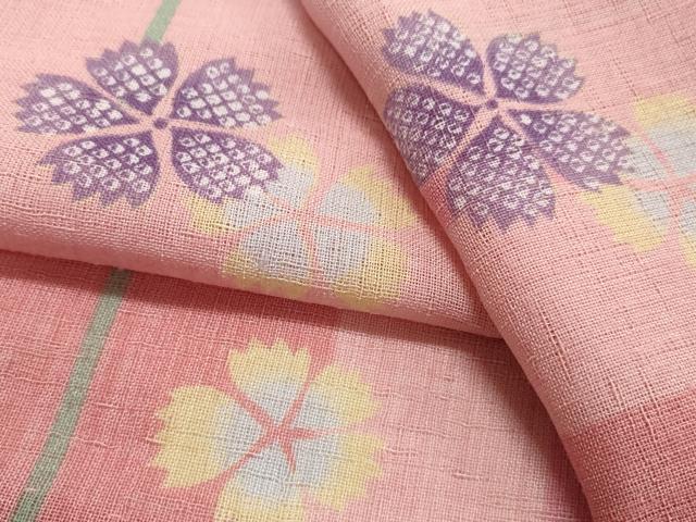 平和屋着物▽小紋　単衣　舞葉文　洗える着物　CAAT9583dy