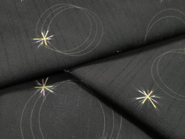 平和屋着物▽小紋　単衣　吉祥丸文　黒地　洗える着物　CAAT9731gh