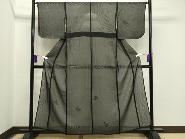 平和屋着物▽訪問着　無双　紗袷　紗×紗　舞蝶文　黒地　正絹　逸品　CAAX5746gh