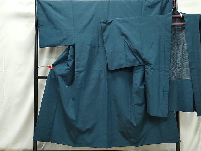 平和屋着物●男性　紬　アンサンブル　キングサイズ　霞文　正絹　逸品　CAAU0906yk