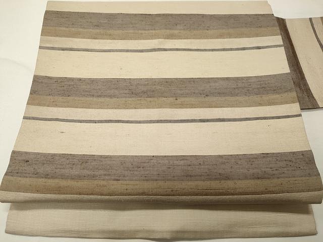 平和屋着物●九寸名古屋帯　紬地　横段文　正絹　逸品　CAAU1043yk