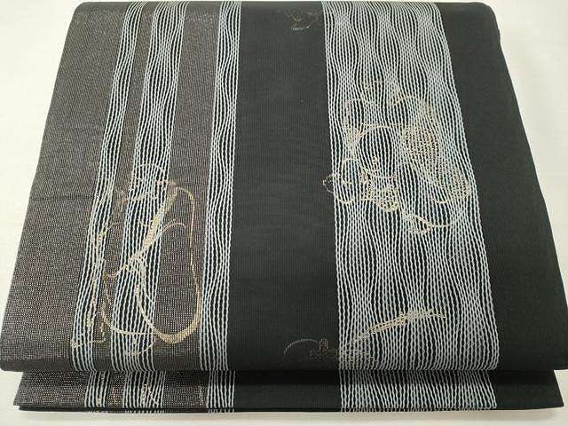 平和屋着物●全通柄袋帯　人物文　黒地　金彩　正絹　逸品　CAAU1053yk