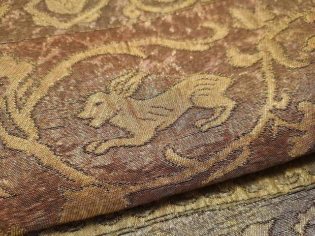 平和屋着物○西陣 老舗 渡文謹製 手織 六通柄袋帯 兎 横段花唐草文 彩