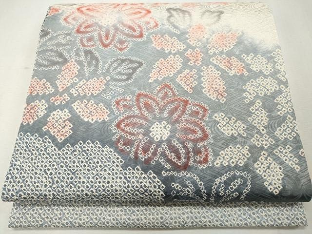 平和屋着物●創作　九寸開き名古屋帯　総絞り　秋草文　さが美扱い　正絹　逸品　CAAU1097yk