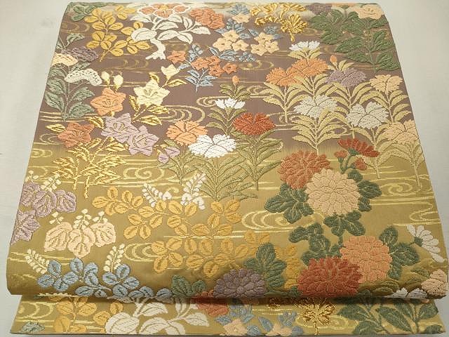 平和屋着物●六通柄袋帯　唐織　四季秋草好み　金糸　正絹　逸品　CAAU1105yk