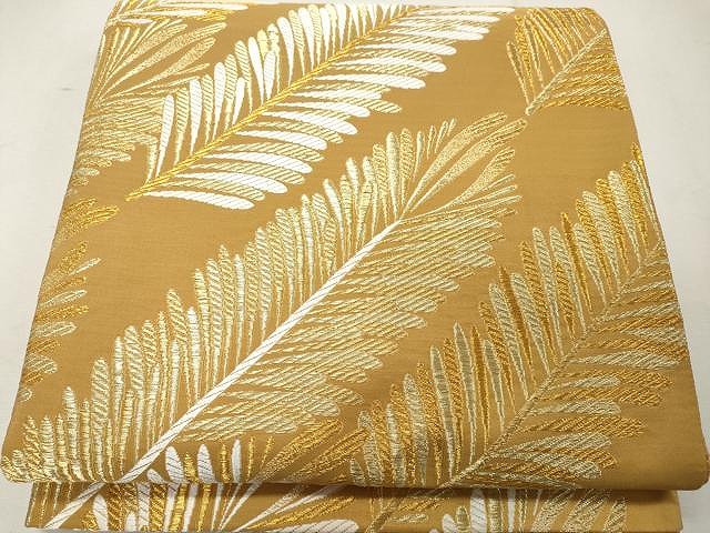 平和屋着物●六通柄袋帯　唐織　手織　枝松葉文　金糸　正絹　逸品　CAAU1127yk