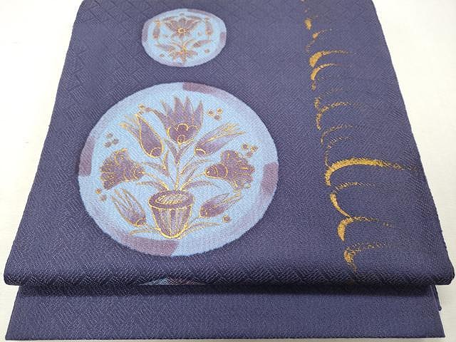 平和屋着物●京の名門　じゅらく謹製　帝王紫　六通柄袋帯　枝花丸文　金彩　正絹　逸品　CAAU1133yk