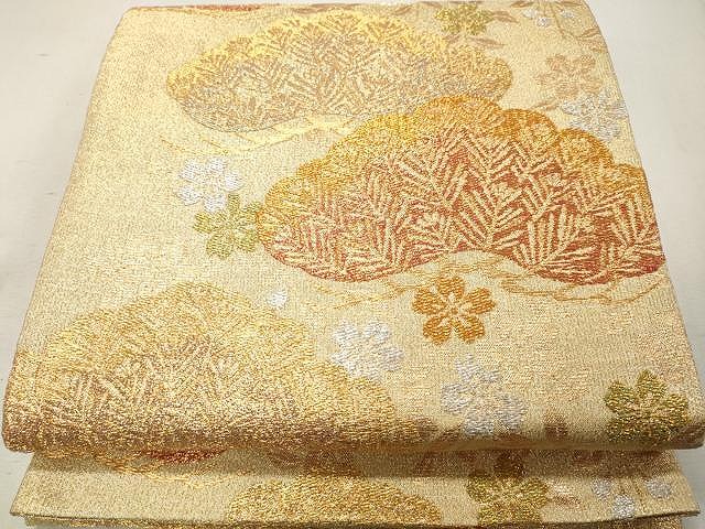 平和屋着物●六通柄袋帯　枝花松文　金銀糸　正絹　逸品　CAAU1134yk