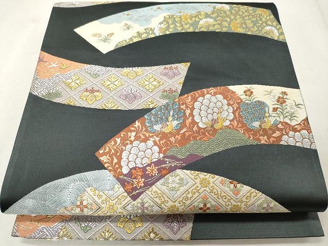 平和屋着物●六通柄袋帯　唐織　短冊孔雀吉祥花文　金銀糸　正絹　逸品　CAAU1135yk